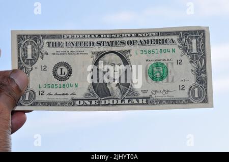 Copenhagen /Denmark/21 July 2022/ American one dollar note bill in ...