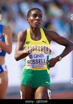 Janieve Russell (JAM) competing in the women’s 400m hurdles heats on ...