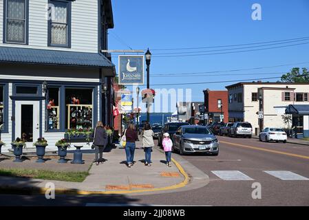 The historic downtown shopping district of Bayfield, Wi, gateway to the ...