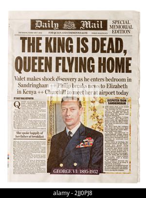 King George VI front page Evening Standard newspaper headline 'The King ...