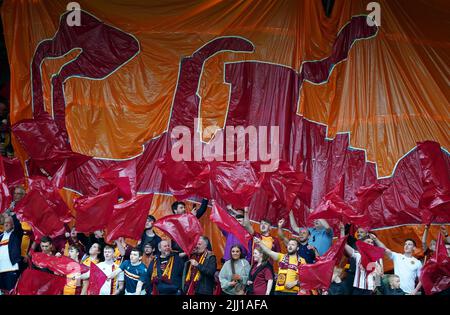 Motherwell fans wave flags to show their support before the UEFA Europa ...
