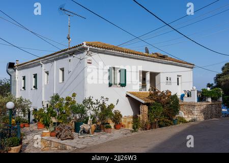 White house of the Durell family on the island of Corfu, Greece Stock ...