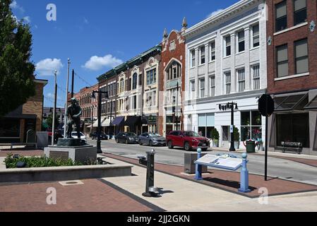 Storefronts along Merchant Street in the historic downtown district of ...