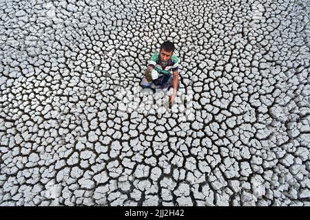 Cracked dry farmland under scorching sun, symbolizing drought, climate ...
