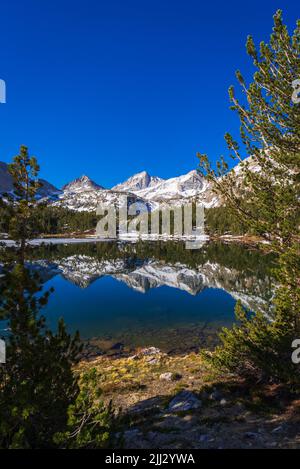 Sierra peaks reflected in Long Lake, Little Lakes Valley, John Muir ...