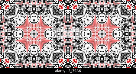 Red black seamless arabesque bandana border pattern. Modern masculine ...