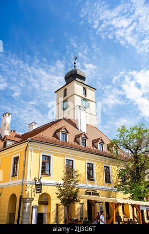 traditional colorful old houses and arquitecture in Sibiu, Romania ...