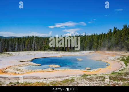 Sunny view of the landscape of Solitary Geyser at Wyoming Stock Photo ...