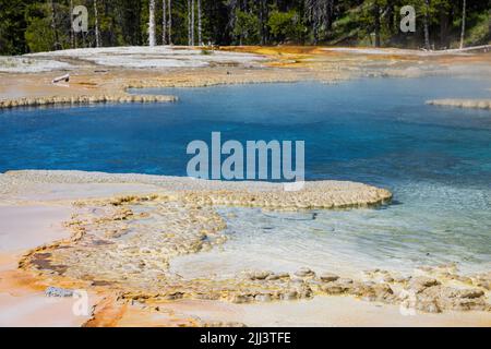 Sunny view of the landscape of Solitary Geyser at Wyoming Stock Photo ...