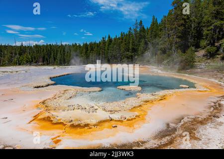 Sunny view of the landscape of Solitary Geyser at Wyoming Stock Photo ...