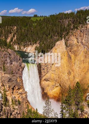 Brink of the Lower Falls vista point of the Yellowstone in Yellowstone ...