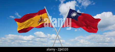 Taiwan and Spain Flags Crossed And Waving Flat Style. Official ...