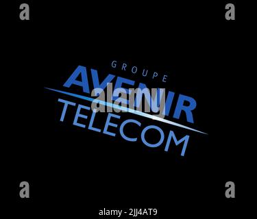 Avenir Telecom, rotated logo, black background Stock Photo - Alamy