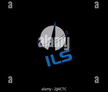 International Launch Services, rotated logo, black background B Stock ...