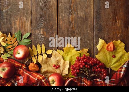 Autumn cozy ripe leaves mix wood surface concept Stock Photo - Alamy