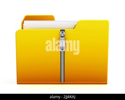 Compressed folder icon isolated on white background. 3D illustration ...