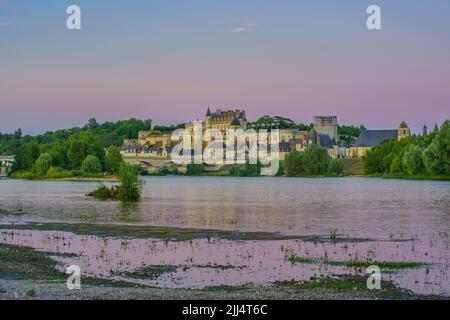 Scenic view of the Amboise castle in Loire Valley in France in golden ...