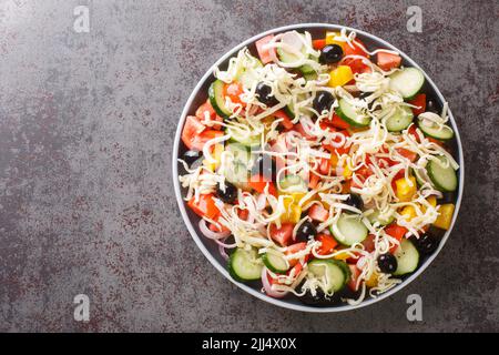 Shopska salata vegetables Chopped Salad with cheese closeup in the ...