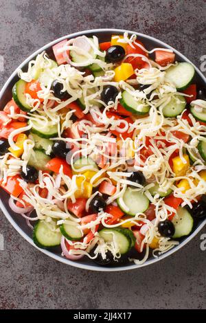 Shopska salata vegetables Chopped Salad with cheese closeup in the ...