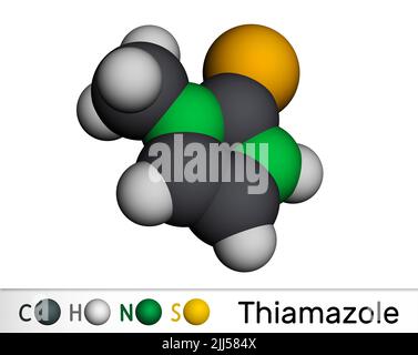Thiamazole, methimazole molecule. It is hyperthyroidism drug. Molecular ...