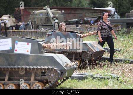 Benneckenstein, Germany. 23rd July, 2022. Visitors can drive a mini ...