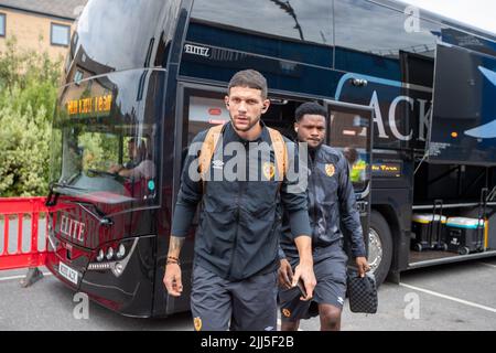Tobias Figueiredo #6 of Hull City arrives at The MKM Stadium ahead of ...
