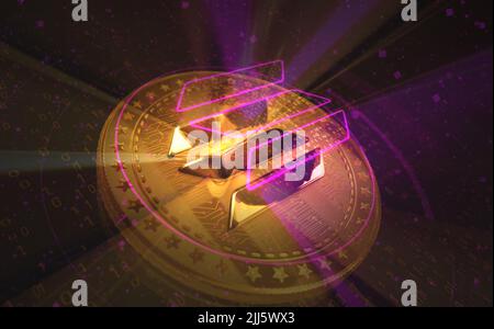 Solana SOL stablecoin cryptocurrency gold coin on green screen ...