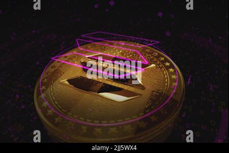 Solana SOL stablecoin cryptocurrency gold coin on green screen ...