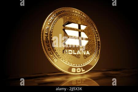 Solana SOL stablecoin cryptocurrency gold coin on green screen ...