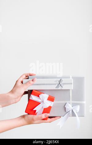 gifts selection festive season choosing presents Stock Photo - Alamy