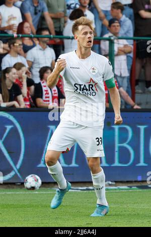 OHL's Mathieu Maertens celebrates after scoring during a soccer match ...