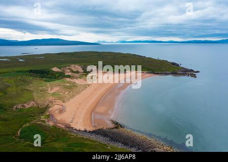 Aerial view of Red Point (Redpoint) beach in Wester Ross, Scotland, UK ...