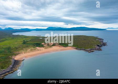 Aerial view of Red Point (Redpoint) beach in Wester Ross, Scotland, UK ...