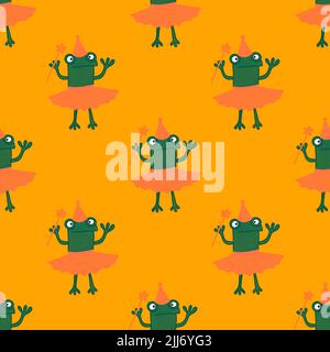 Cartoon seamless cute ballerina frogs pattern for wrapping paper and ...