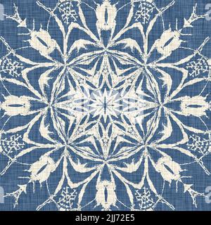 Farmhouse blue snow flake pattern background. Frosty batik french ...