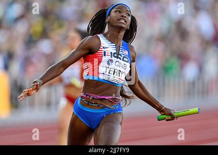 Twanisha Terry of the USA competing in the women’s 100m heats at the ...