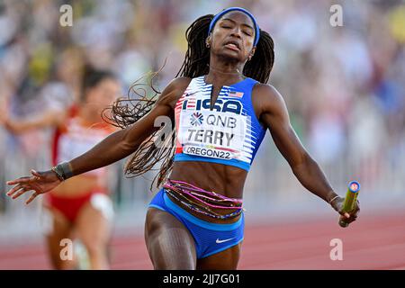 Twanisha Terry of the USA competing in the women’s 100m heats at the ...