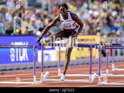 Anne Zagré running the 100m hurdles at the European Athletics ...