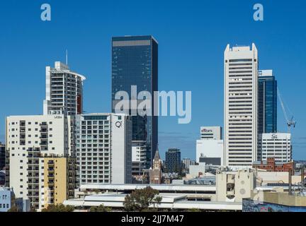 High rise office towers marking Perth skyline Western Australia Stock ...