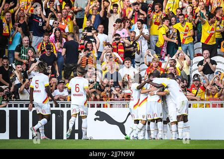 Lois OPENDA of Lens celebrate his goal with Facundo Axel MEDINA of Lens ...