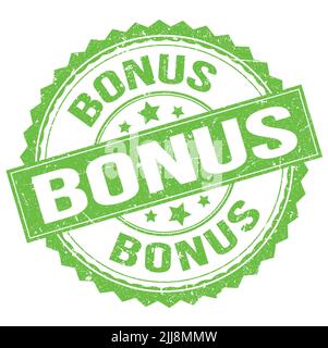 BONUS text written on green rectangle stamp sign Stock Photo - Alamy
