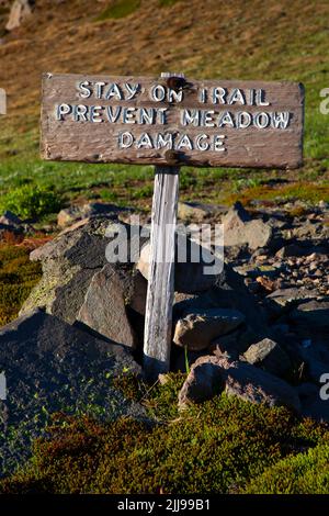 Meadow sign along Wonderland Trail, Mt Rainier National Park ...