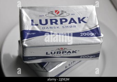 Copenhagen /Denmark/24 July 2022/Danish lurpak salted butter in danish ...