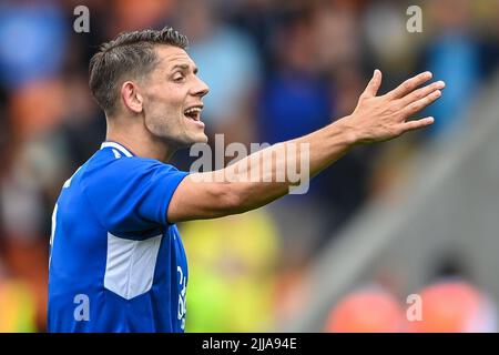 James Tarkowski of Everton gives his team instructions during the ...