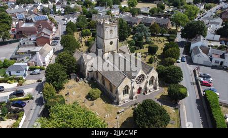 An aerial view of a Church near the houses Stock Photo - Alamy