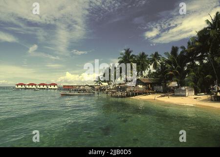 Landscape of fishing village in Derawan Island, a part of Berau Marine ...