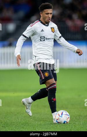 Jadon Sancho of Aston Villa on the ball during the Premier League match ...