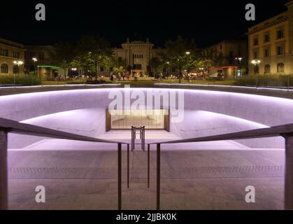 Dante square Bergamo in the night after a long restauration, Lombardy ...