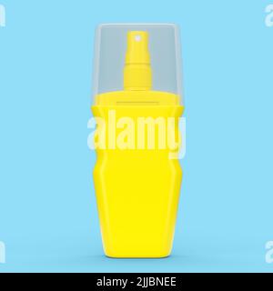 Blue sunscreens bottle or sunblock cream tube isolated on yellow ...