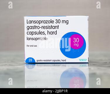 Lansoprazole, a medicine used to treat stomach ulcers and reduce ...